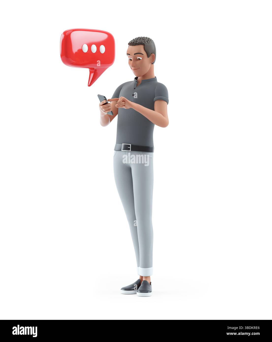 3d character man texting with smartphone, illustration isolated on ...