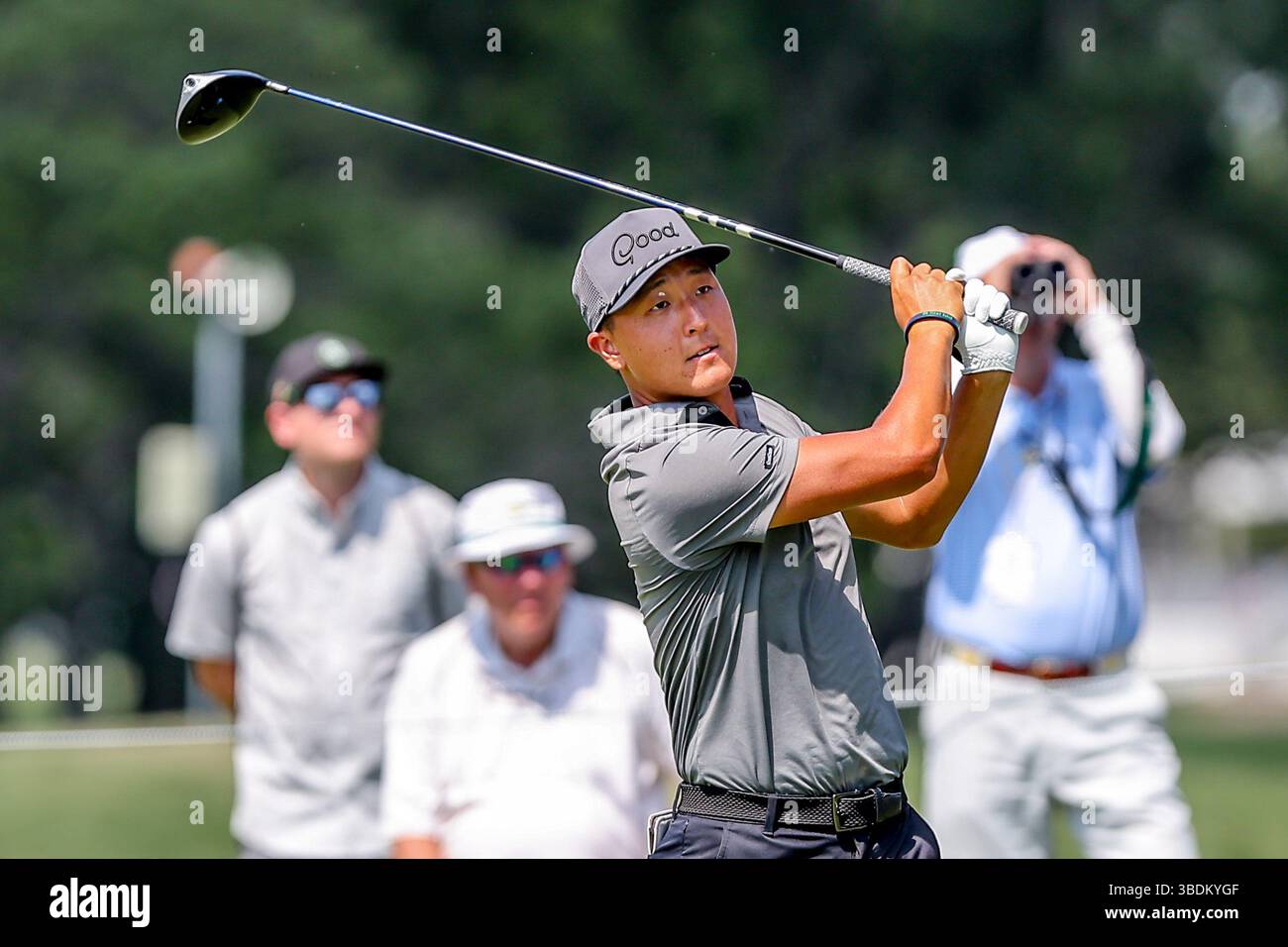 Fort Worth, TX, USA. 24th May, 2025. John Pak hits his tee shot on the ...