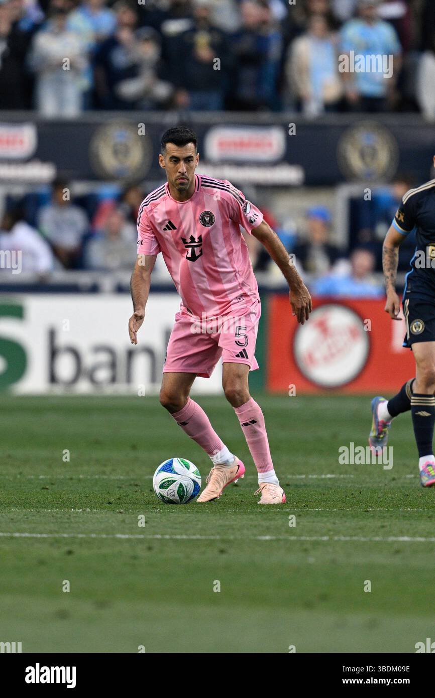 CHESTER, PA - MAY 24: Inter Miami midfielder Sergio Busquets #5 looks ...