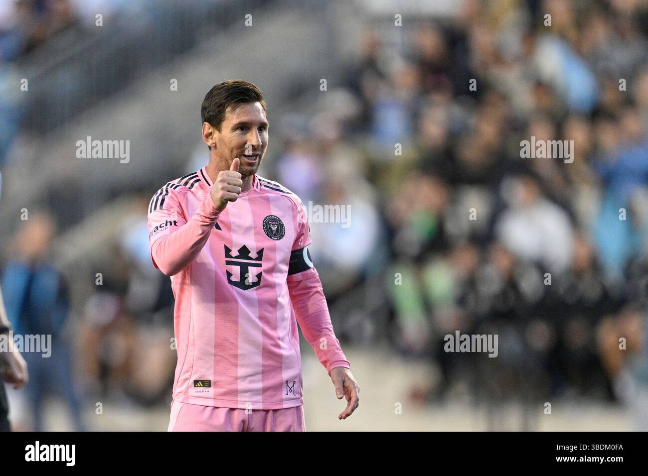 CHESTER, PA - MAY 24: Inter Miami forward Lionel Messi #10 gives ...