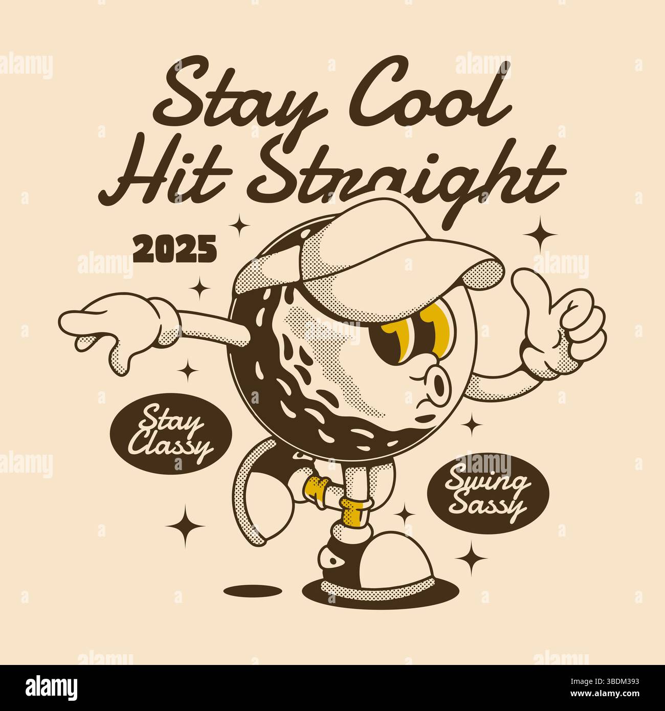 Funny retro golf ball character for sportswear and streetwear prints ...