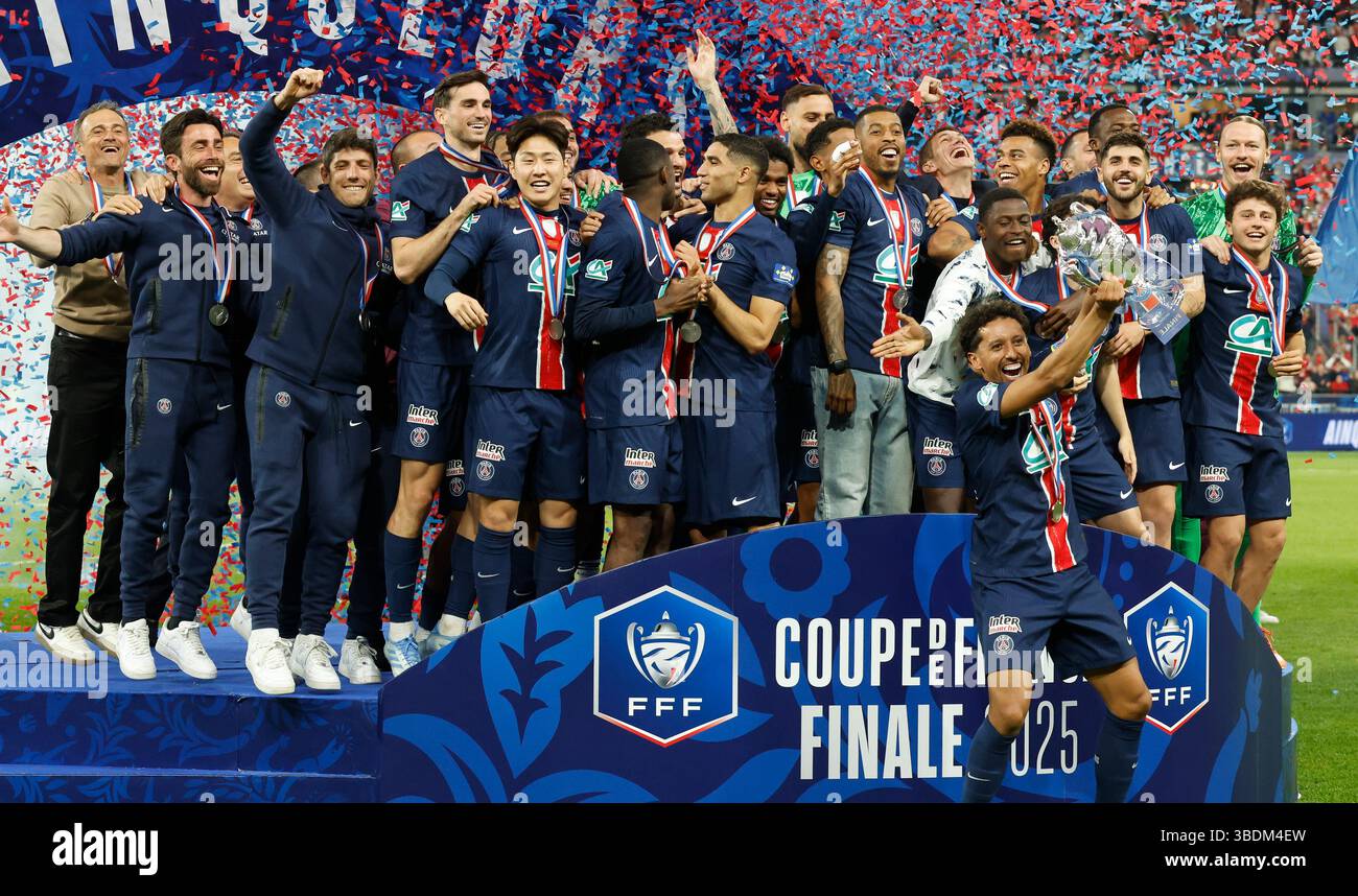 Saint Denis, France. 25th May, 2025. Captain of PSG Marquinhos and ...