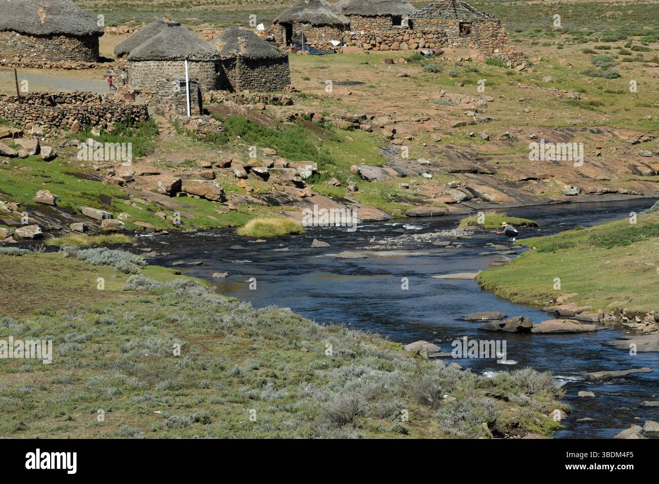 Basotho people living in stone houses, view of homes in remote ...