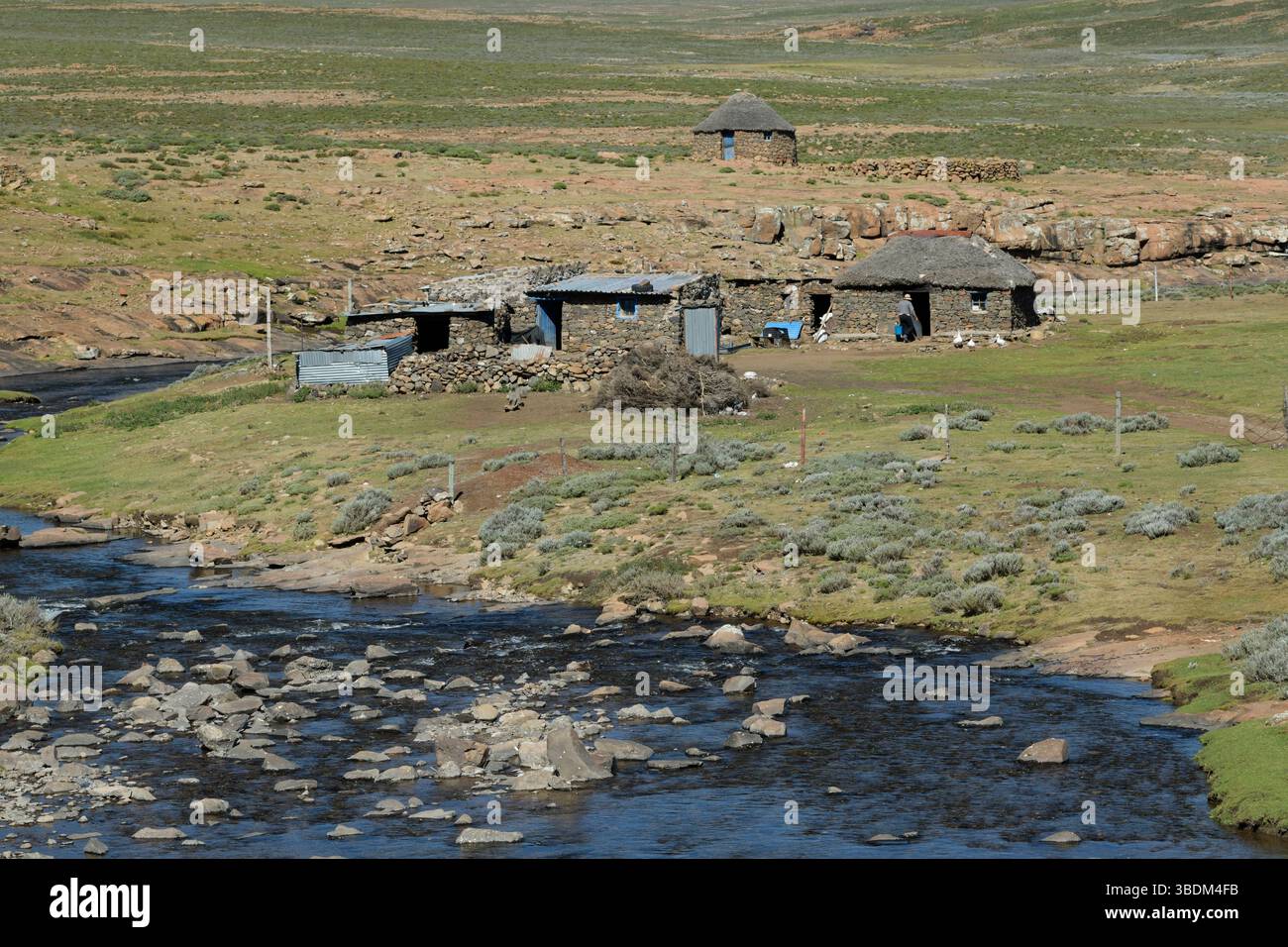 Basotho people living in stone houses, view of homes in remote ...
