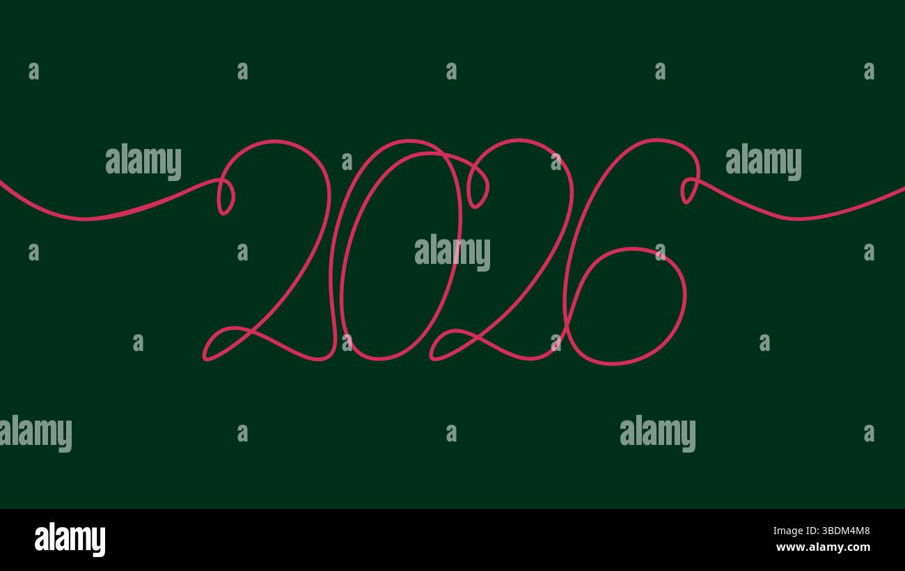 2026 year numeral handwritten in single line. Continuous line forms ...
