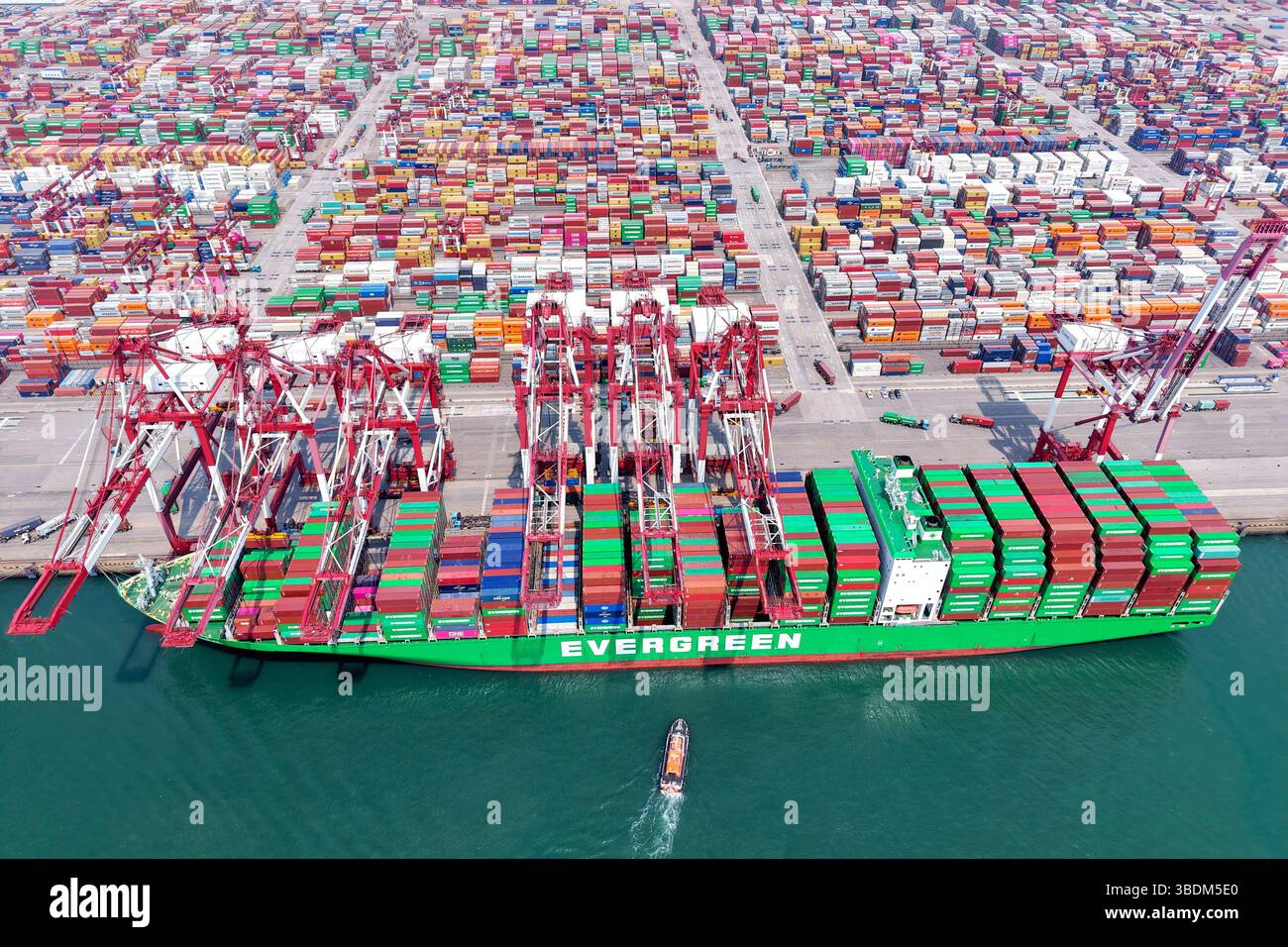 A cargo ship is loading and unloading containers at the Foreign Trade ...