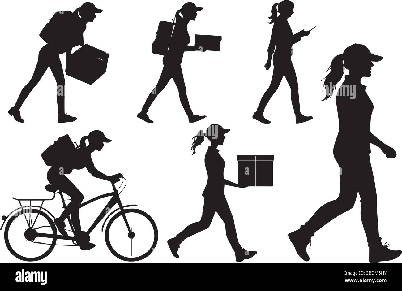 Delivery Woman Silhouettes 6 Vector Illustrations for Design Projects ...
