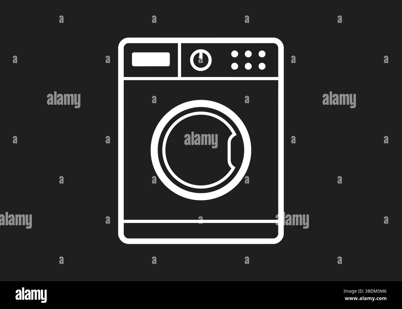 Minimalist Washing Machine Icon on Black Background – Laundry Appliance ...