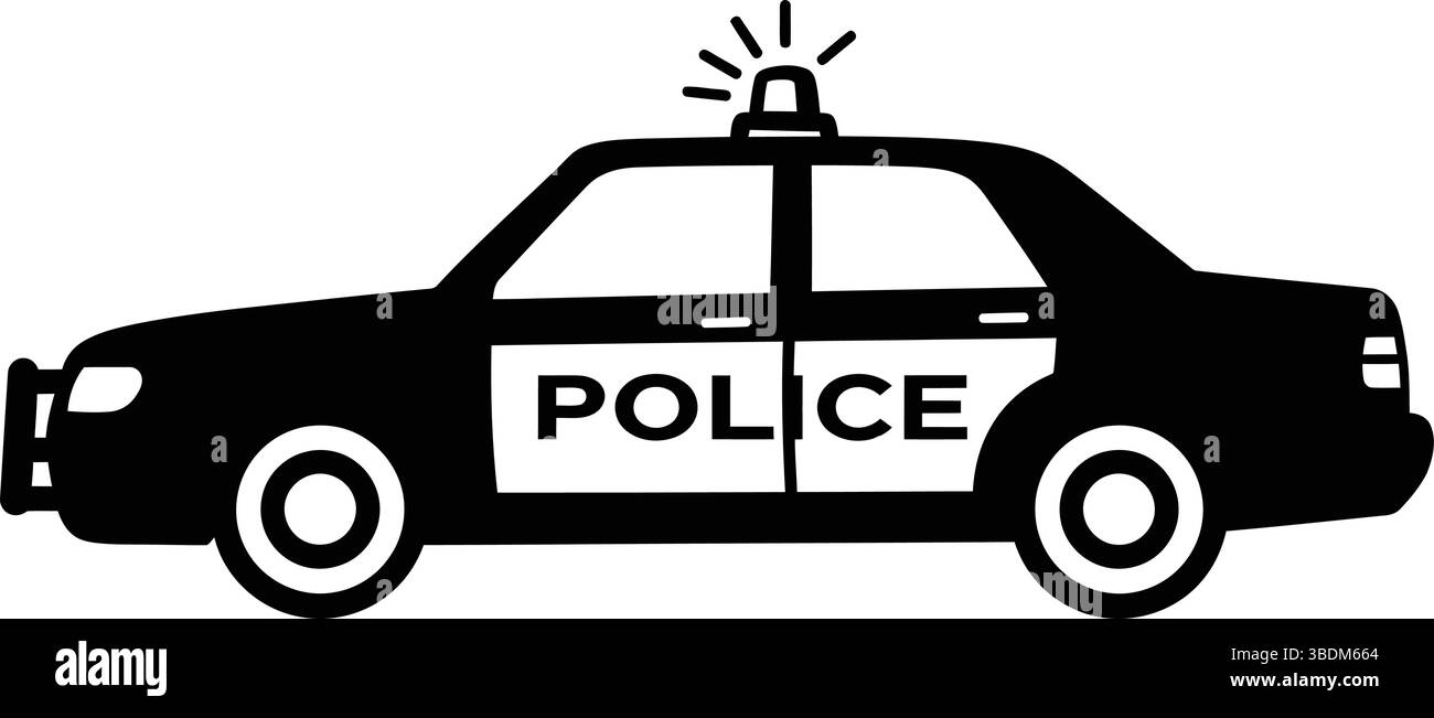 Minimalist Outline Drawing of a Police Car with Siren Stock Vector ...