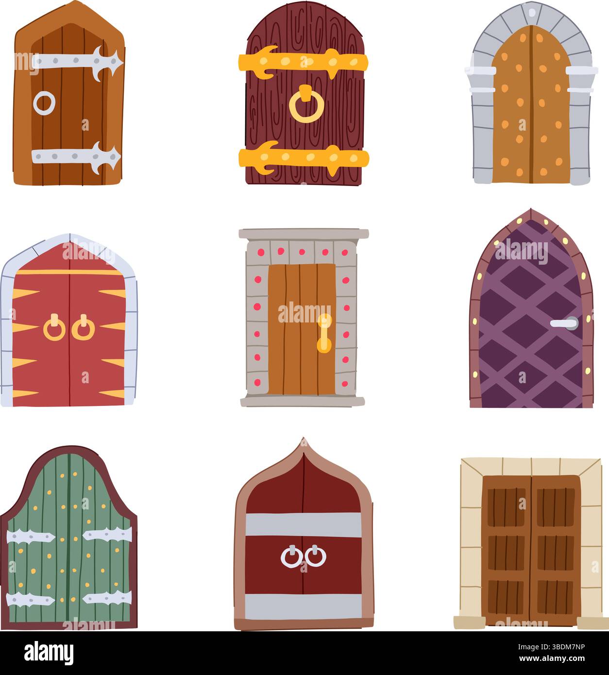 ancient medieval door set cartoon vector illustration Stock Vector ...