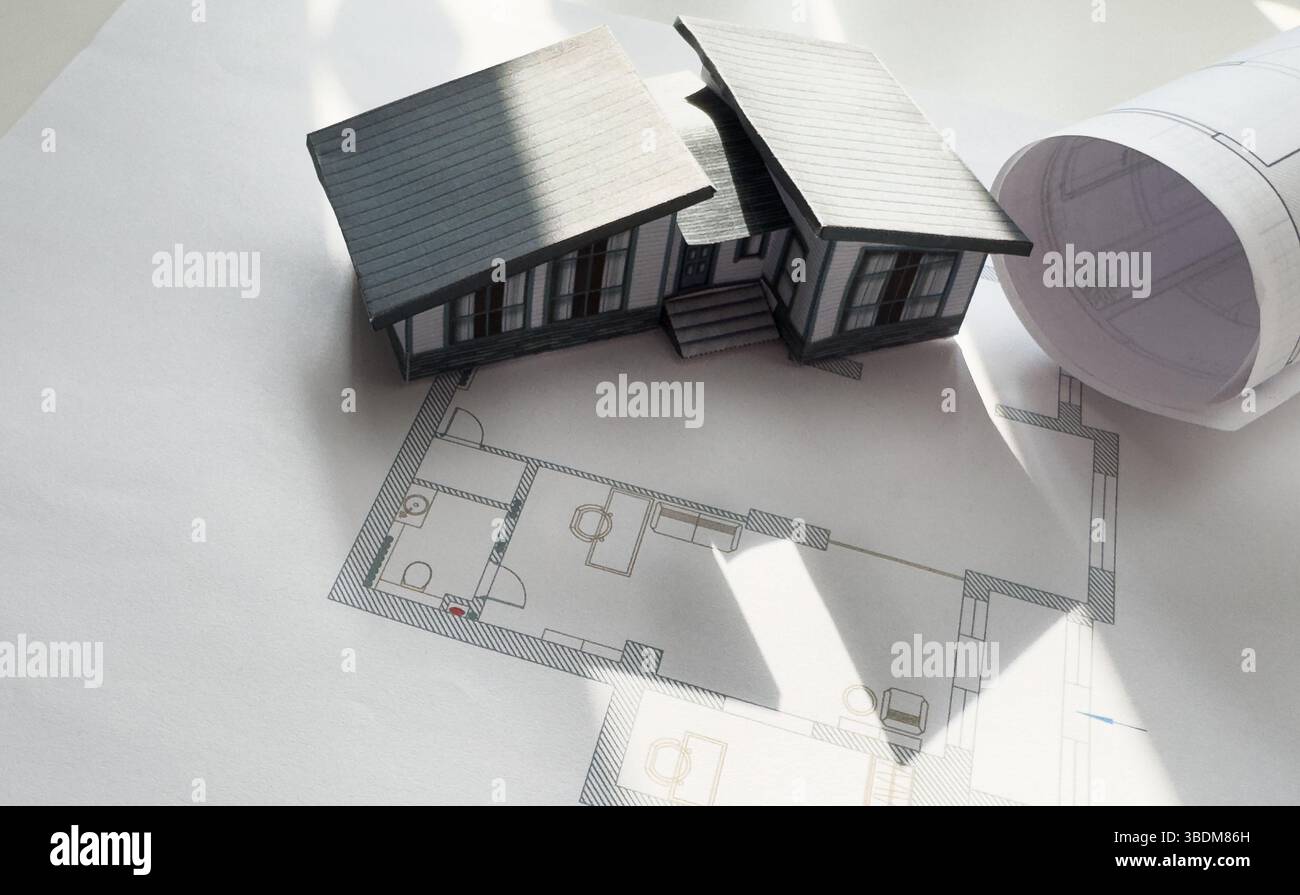 Construction blueprints concept. Residential building drawings and ...
