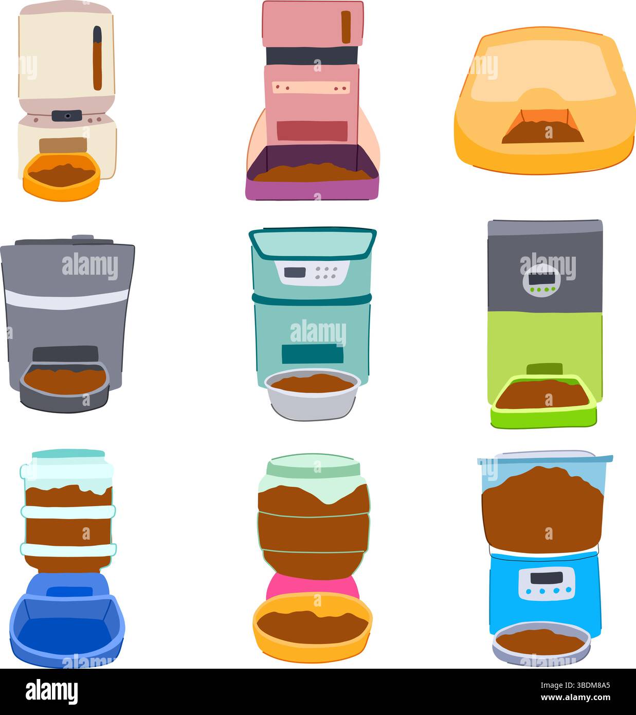 automatic pet feeder set cartoon vector illustration Stock Vector Image ...