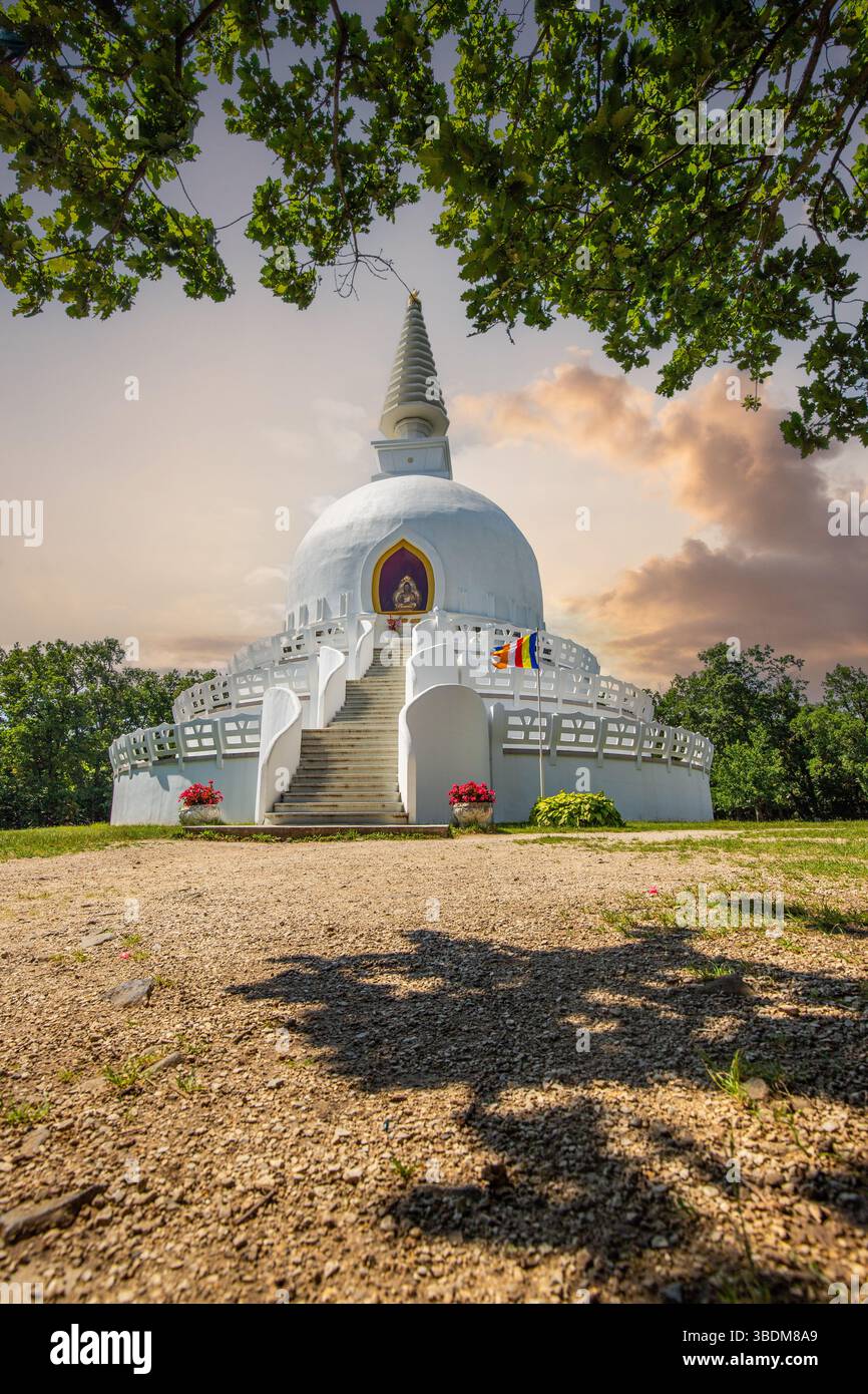 White Stupa, Temple of Peace, Buddhism religion in Hungary at Lake ...