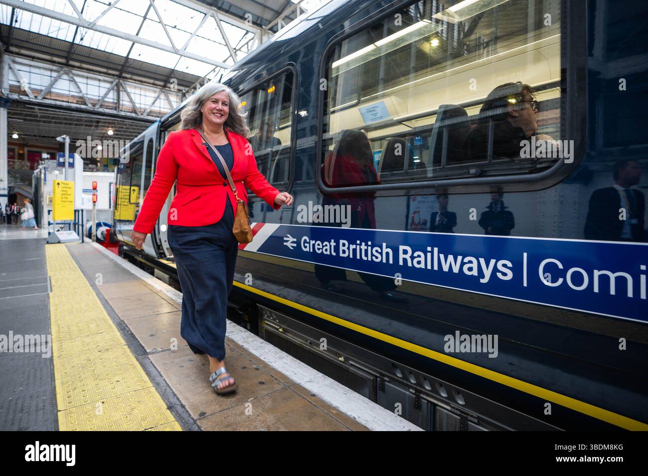 Transport Secretary Heidi Alexander boards the first operational renationalised train service at ...