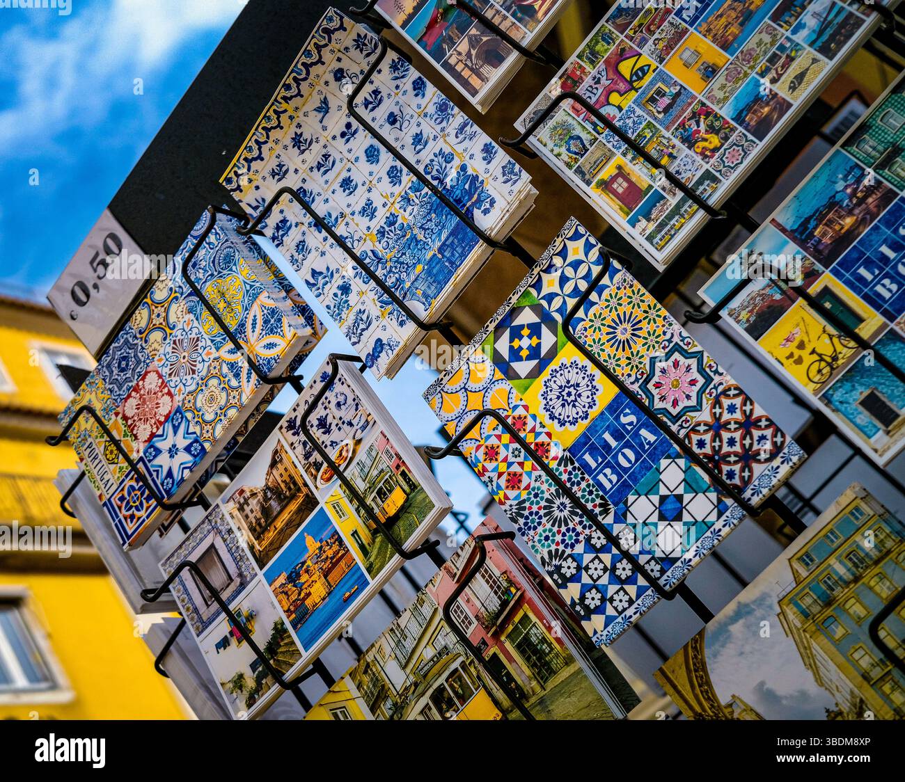 Postcards on a rack in Lisbon Stock Photo - Alamy