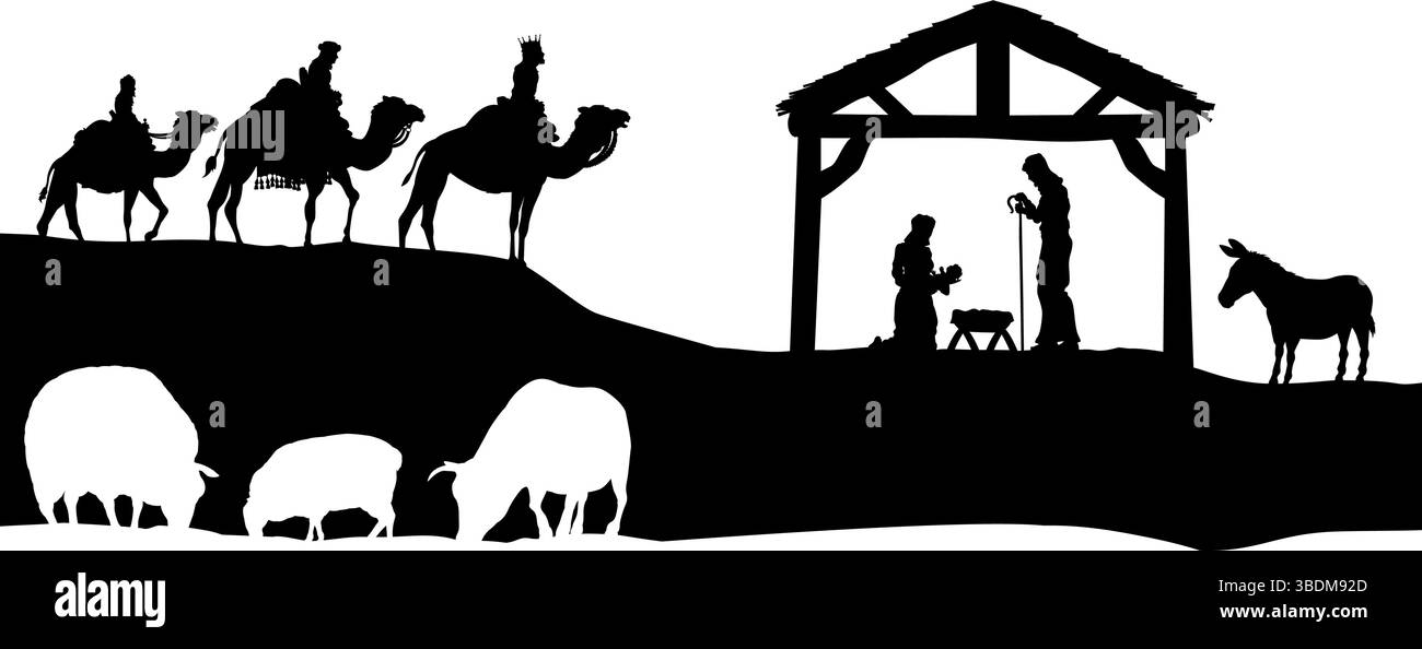 Christmas Nativity Scene Bethlehem Manger Wise Men Stock Vector Image ...