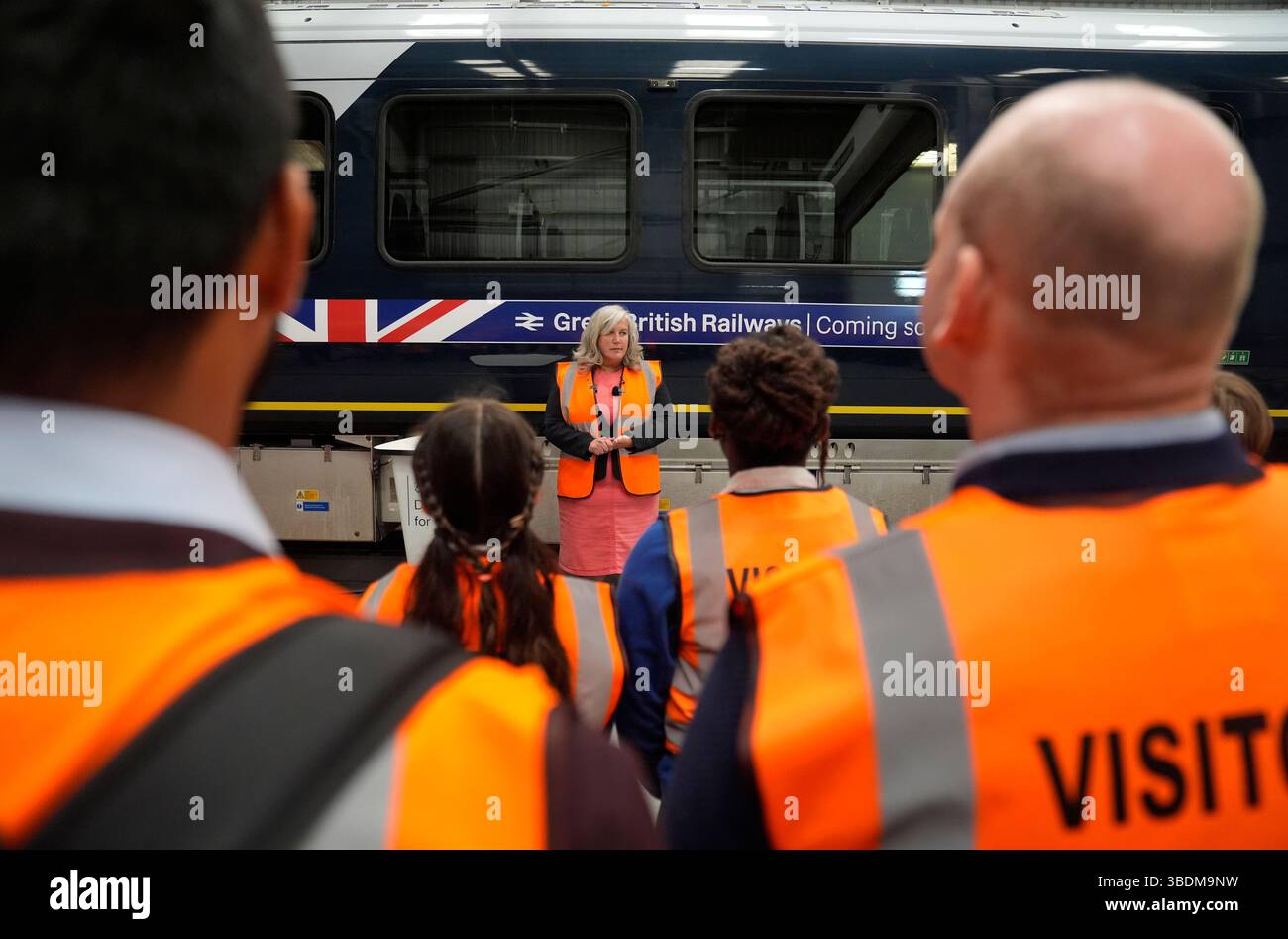 Transport Secretary Heidi Alexander makes a speech in front of a train ...