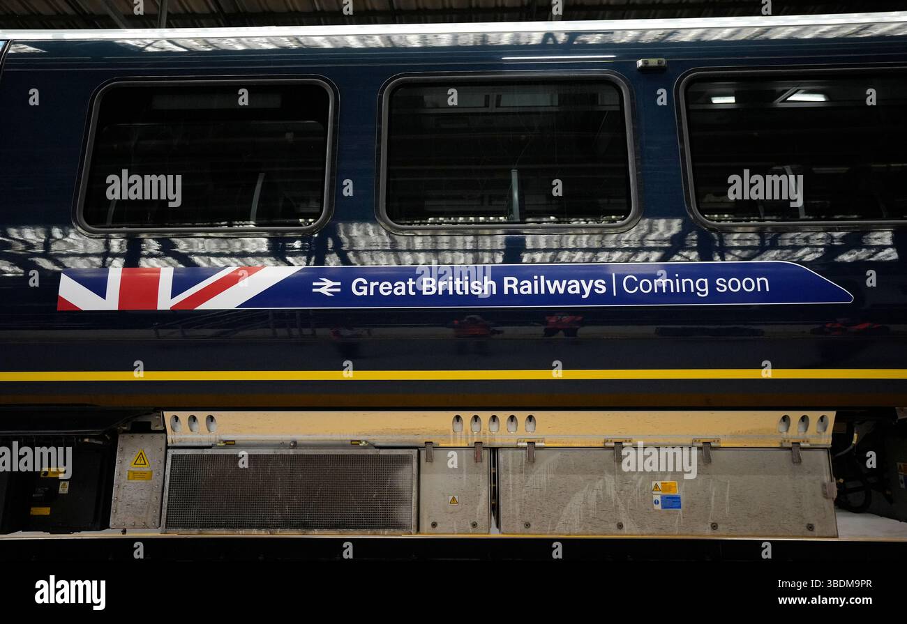 A view of Great British Railways branding on the side of a train ...