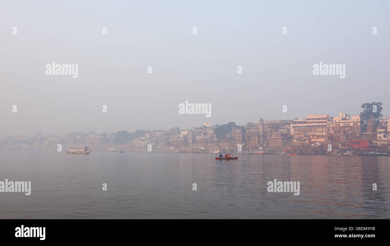 India, Uttar Pradesh, Varanasi, Beautiful Panoramic View of Varanasi ...