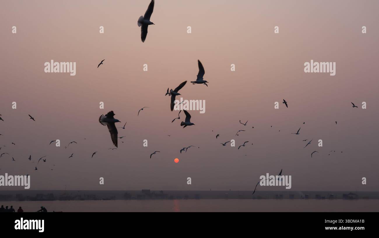 India, Uttar Pradesh, Varanasi, Beautiful Sunrise View of Varanasi ...