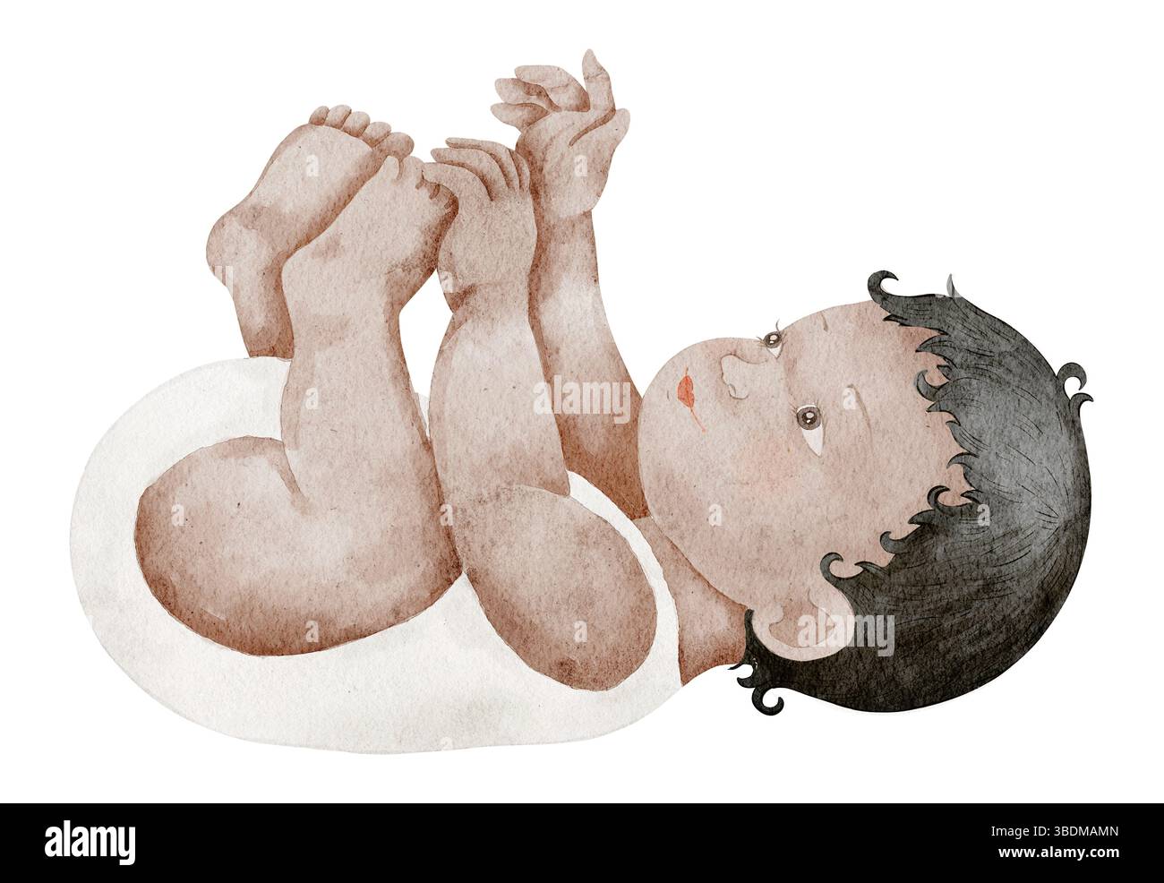 Watercolor illustration of a dark skinned Baby. Drawing of Infant for ...