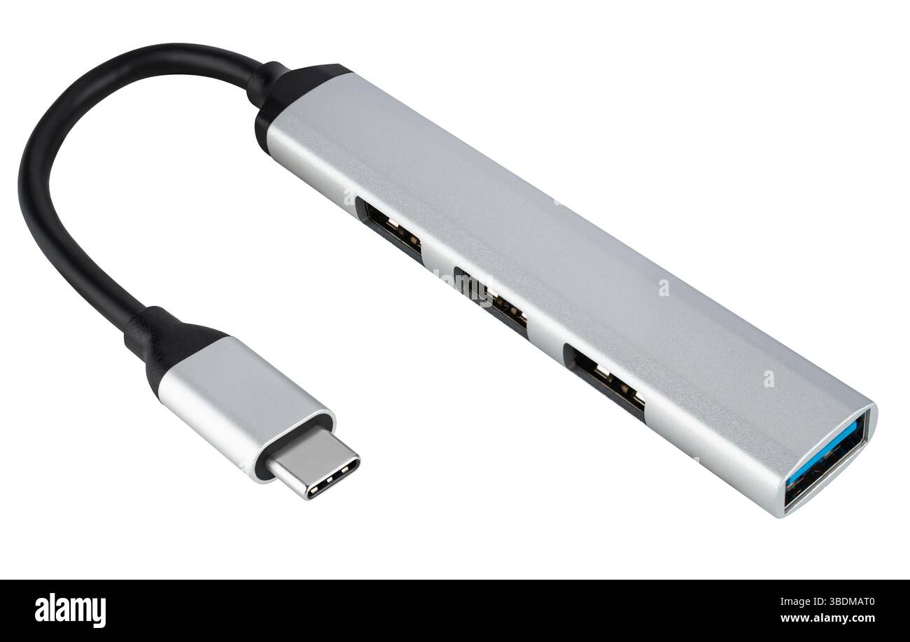 Modern USB hub with integrated card reader and cable. Great solution to expand ports and read ...