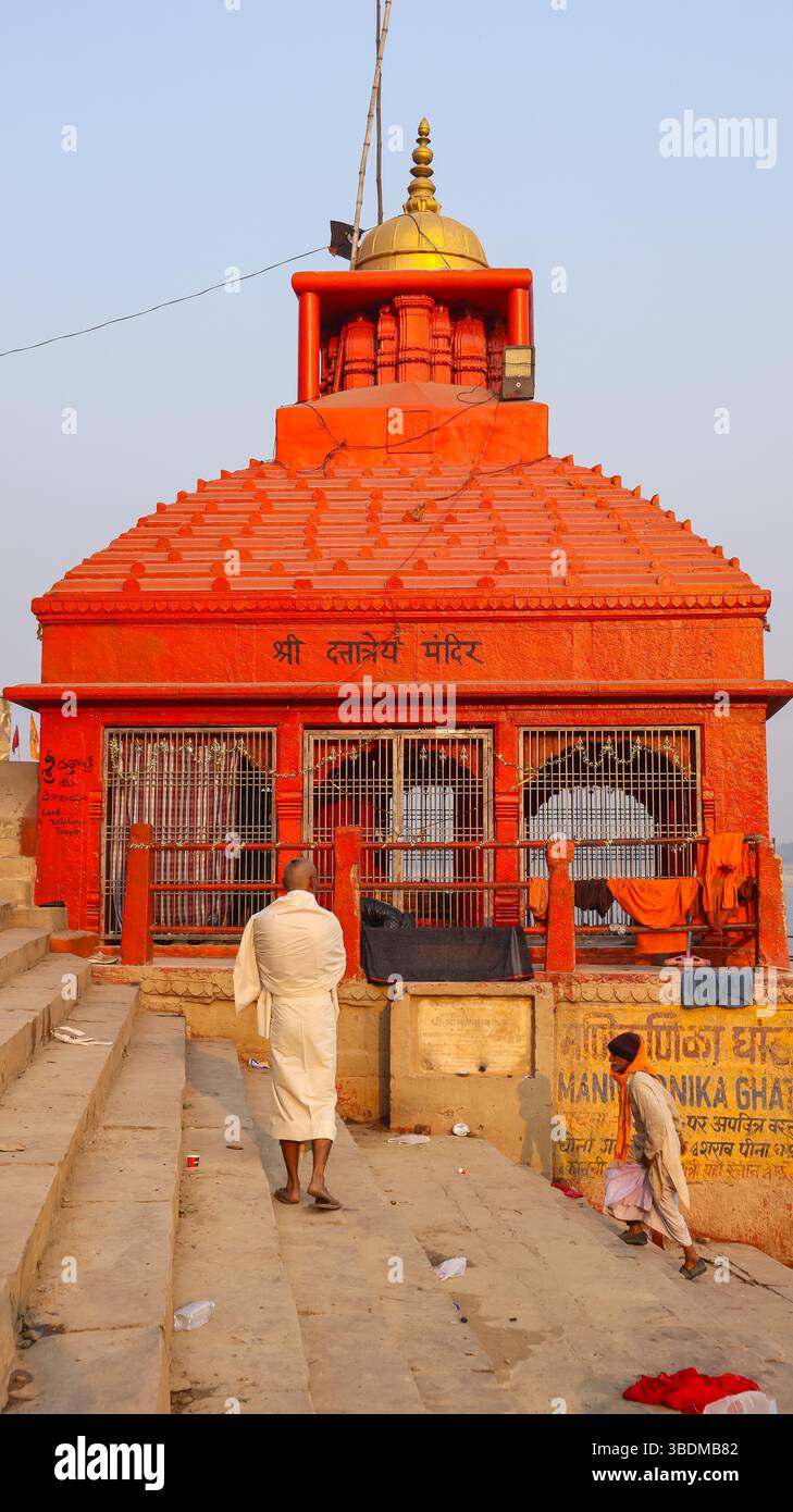 India, Uttar Pradesh, Varanasi, Ancient Temples on the Ghats of ...