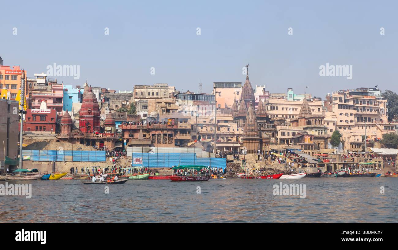 India, Uttar Pradesh, Varanasi, Beautiful Panoramic View of Varanasi ...