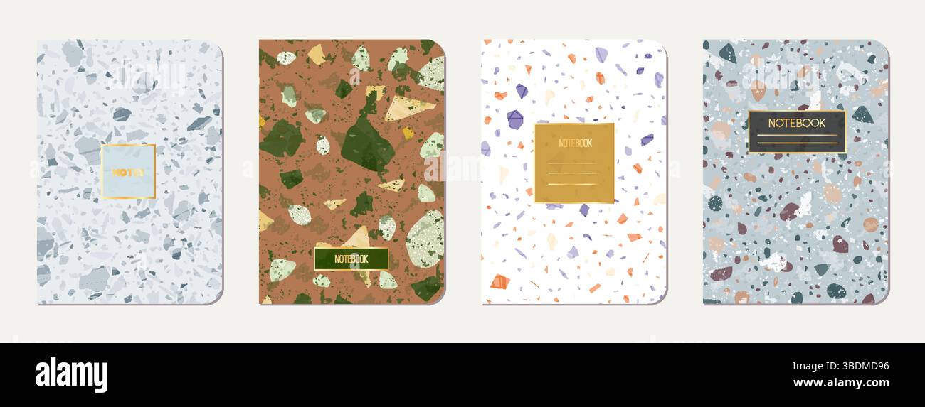 School diary cover design. Terrazzo abstract background made of natural ...