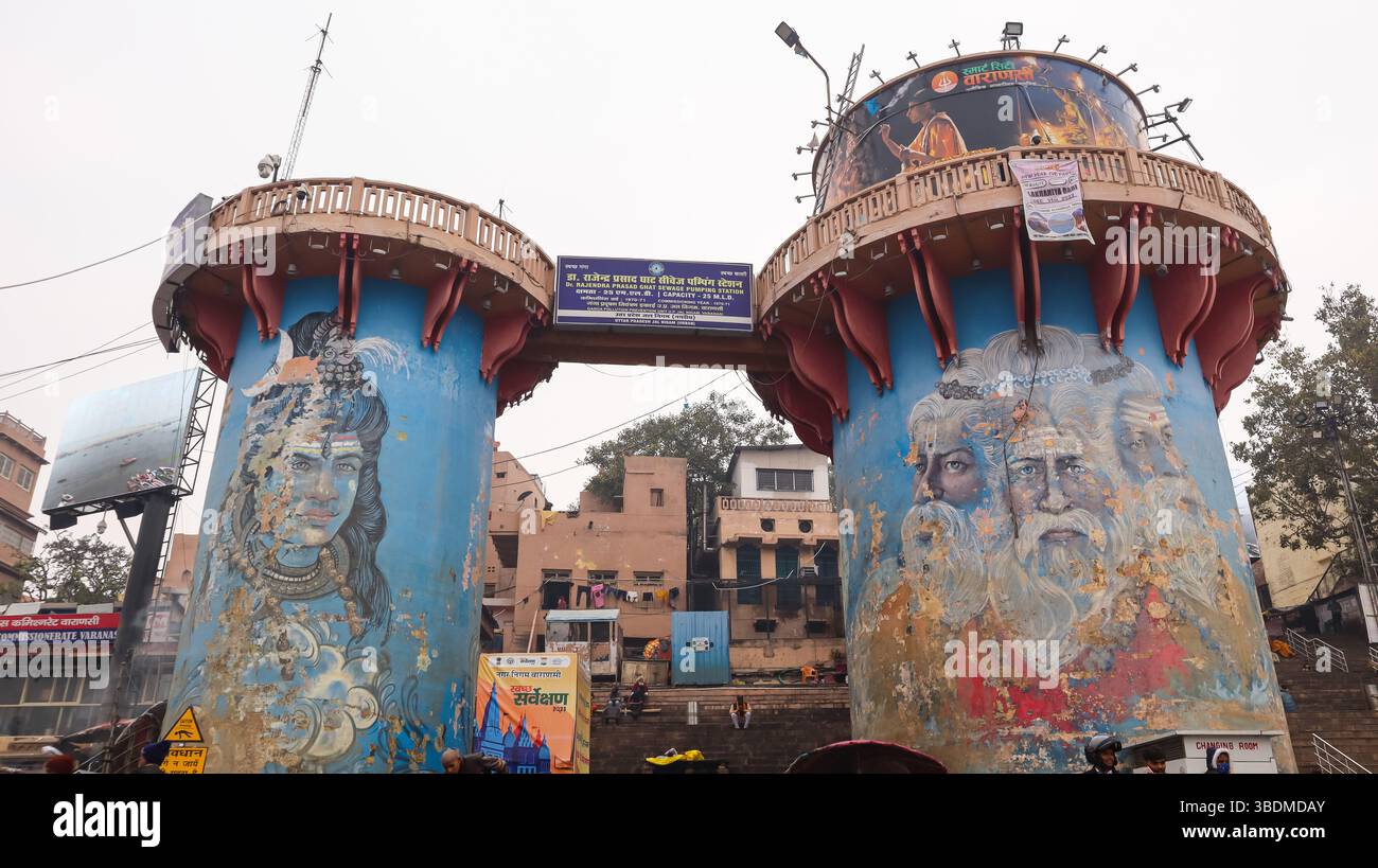 India, Uttar Pradesh, Varanasi, Beautiful Painting of Lord Shiva on the ...