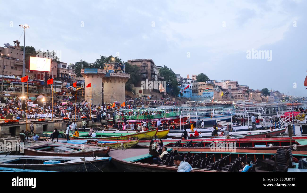 India, Uttar Pradesh, Varanasi, Beautiful Panoramic View of Varanasi ...