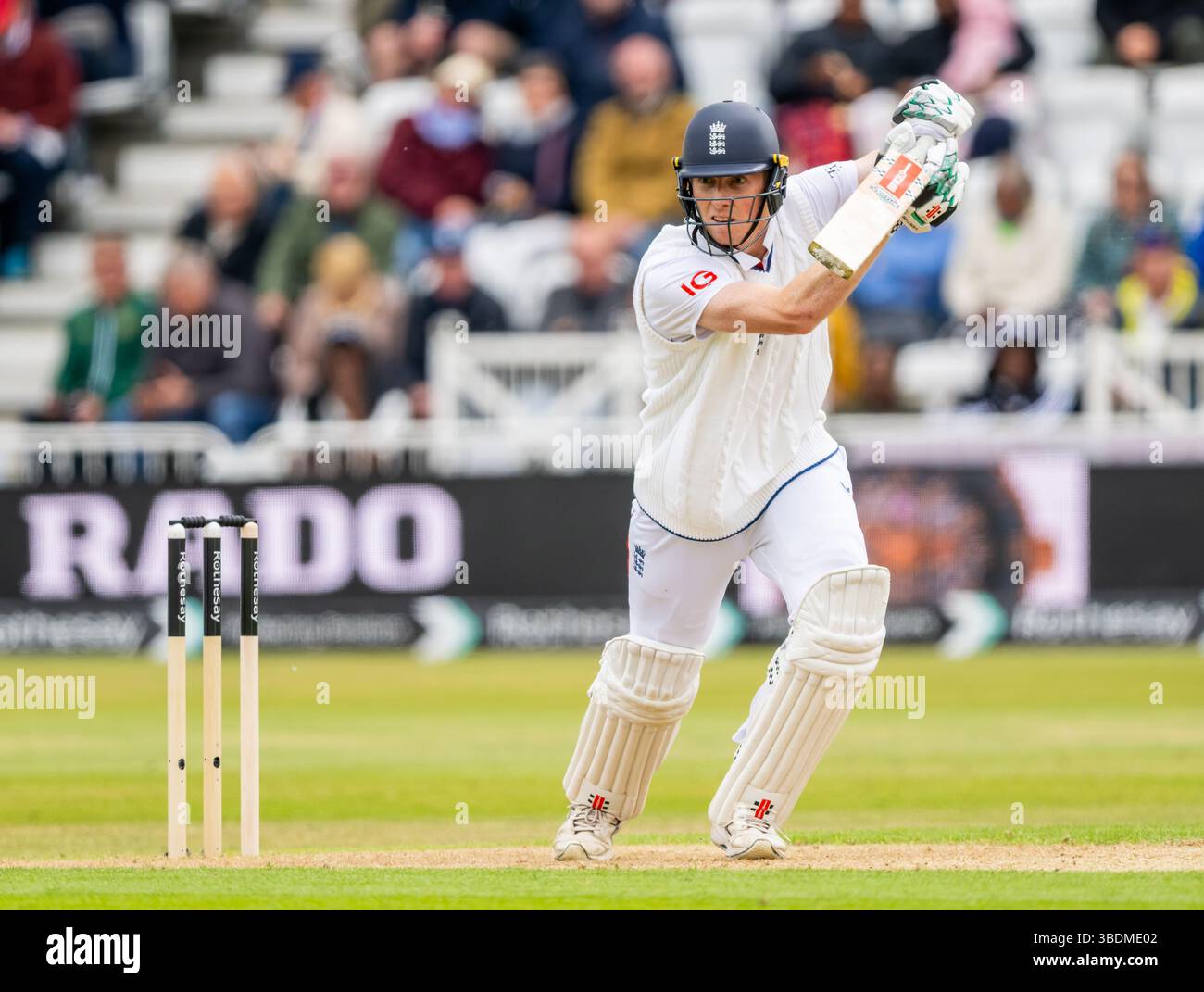 Zak Crawley batting for England hits one to the boundary on day one of ...