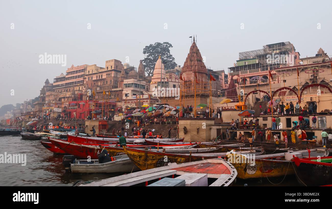 India, Uttar Pradesh, Varanasi, Beautiful Panoramic View of Varanasi ...