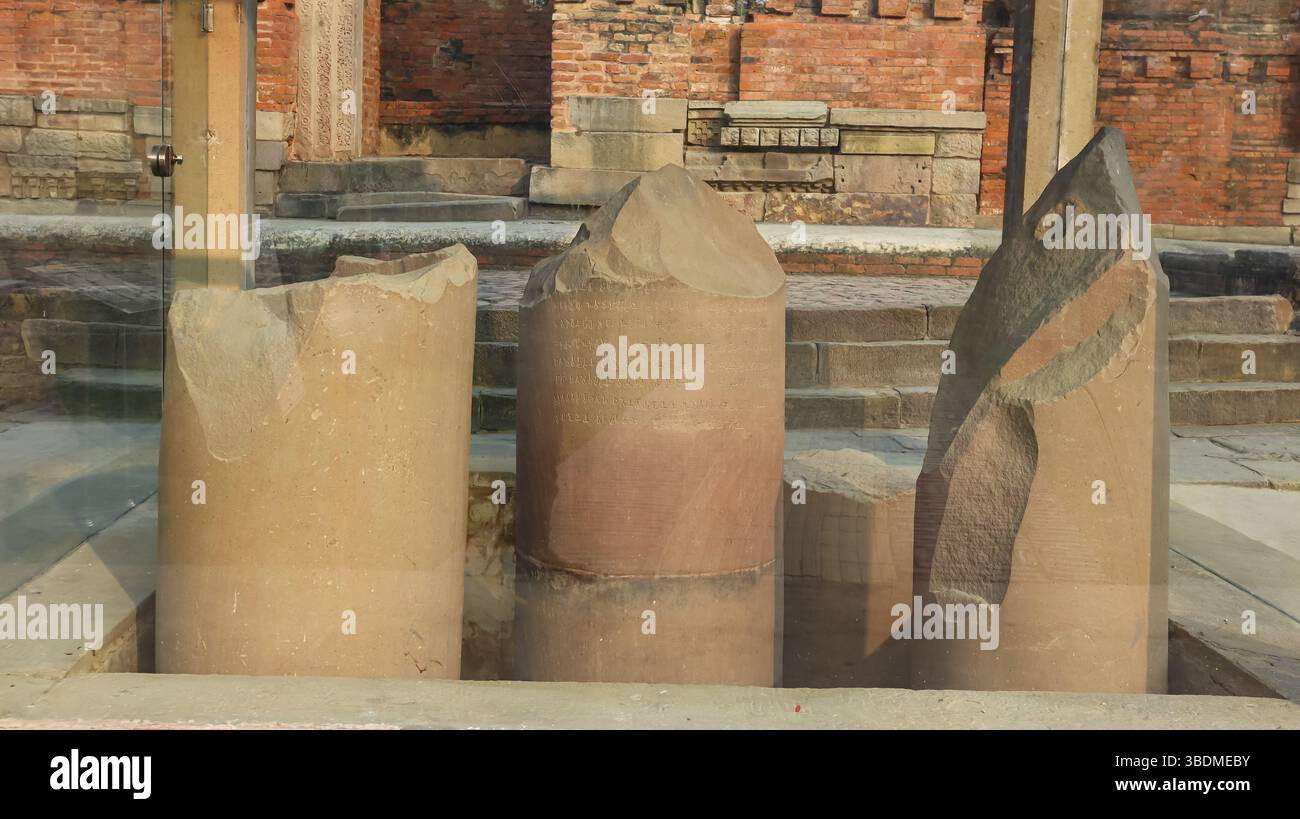 India, Uttar Pradesh, Varanasi, Sarnath, Ancient Inscriptions on the ...