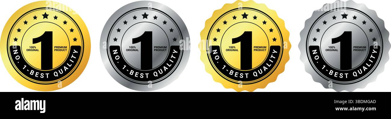 number one quality guarantee badges in gold and silver colors with bold ...