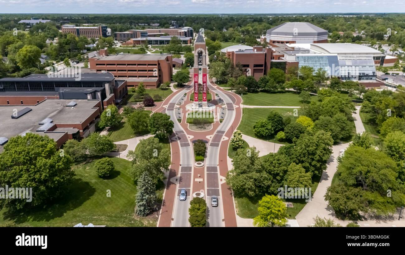 Aerial view of Shafer Tower at Ball State reveals a 150-ft carillon ...