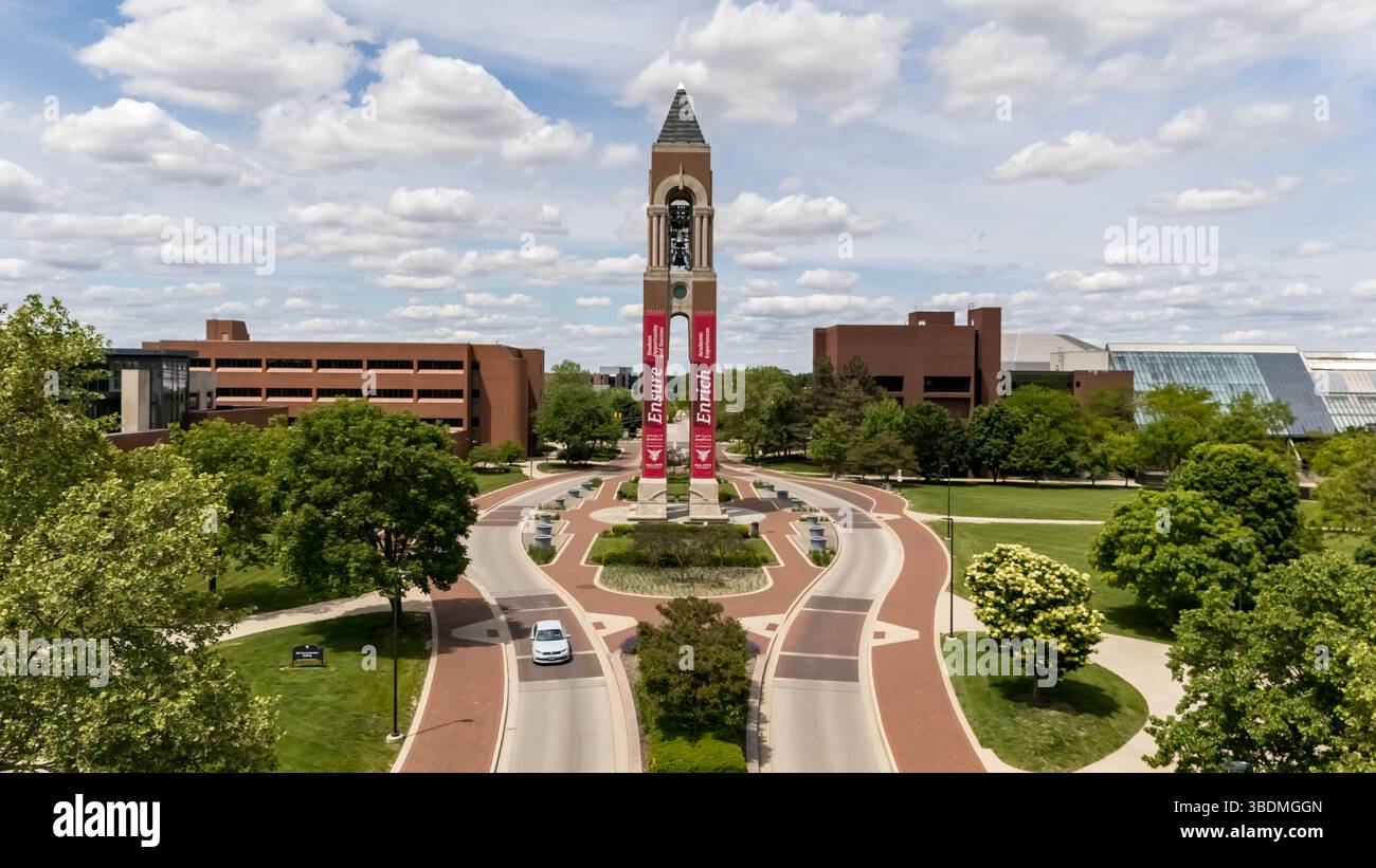 Aerial view of Shafer Tower at Ball State reveals a 150-ft carillon ...