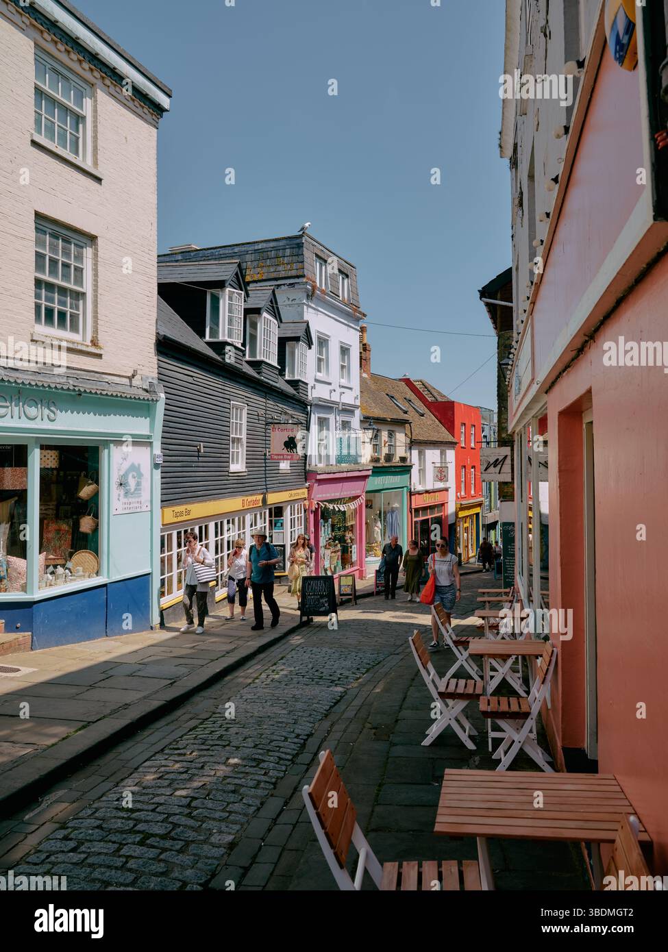 The colourful streets and cafe shop buildings of old town Folkestone ...