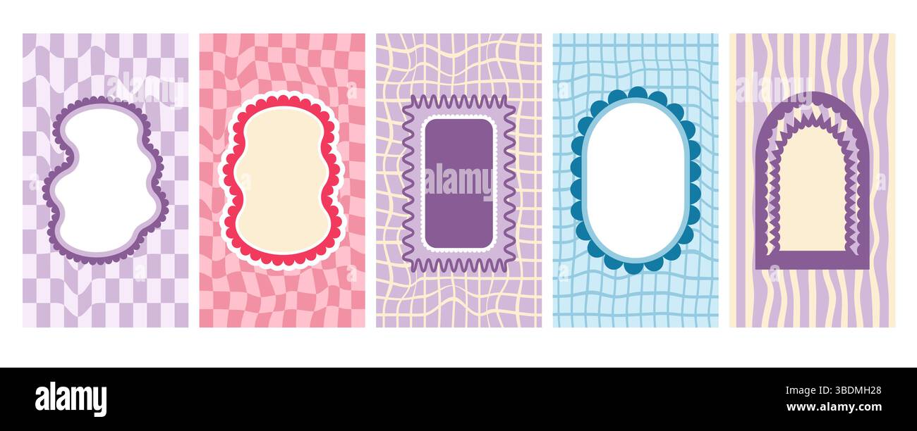 Retro funky arch and geometric frames with groovy checkerboard ...