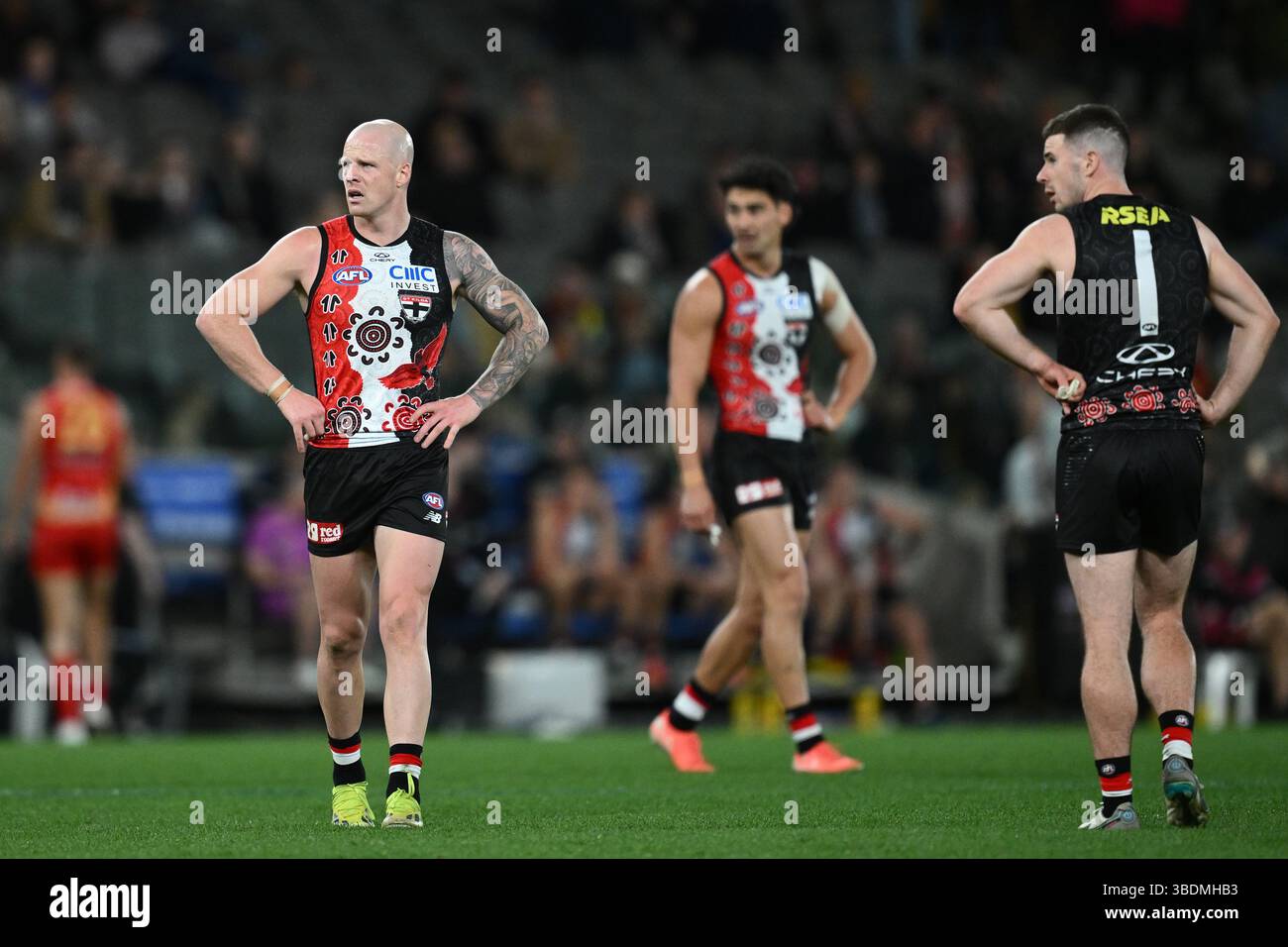 Melbourne, Australia. 25th May, 2025. Zak Jones of St Kilda reacts as ...