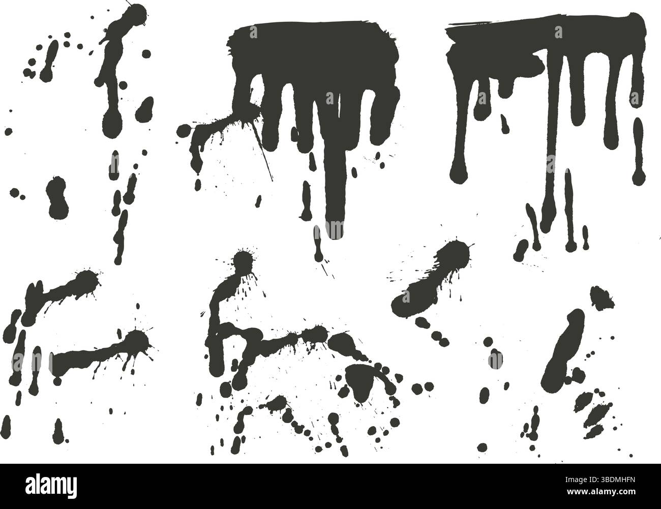 Ink paint rough aerosol splotches. Vector spray splashes and drops dab ...