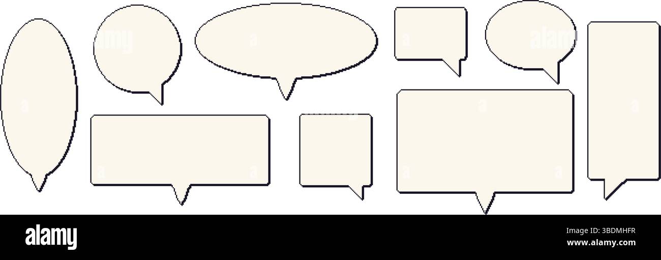 Pixel art speech bubbles. 8 bit text boxes set. Rectangle and round chat frames. Dialogue ...