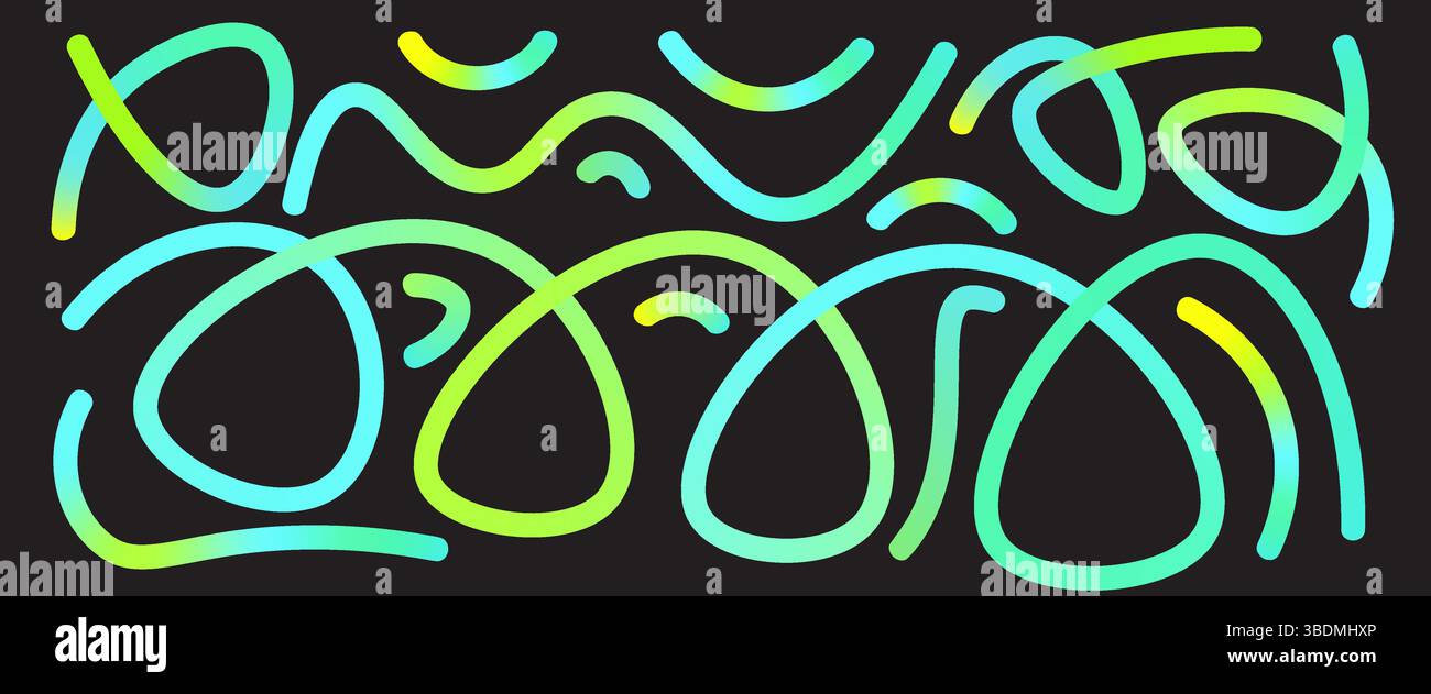 Colorful gradient loop and squiggle lines set. Wavy abstract long shapes collection. Decorative ...