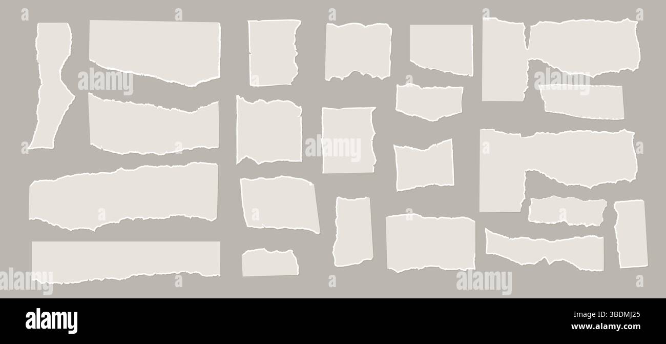 Set of torn white papers. Tear sheet pieces pack. Blanks with uneven ...