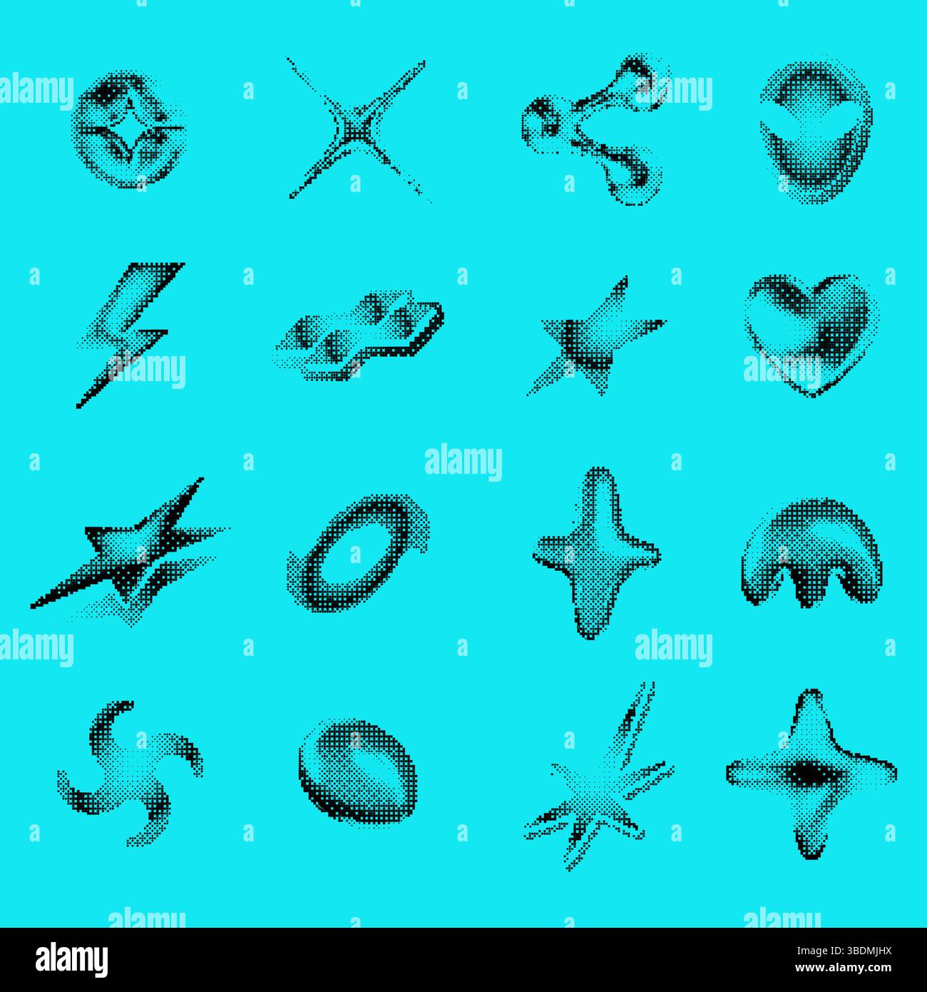 Pixel art Y2K stars. Bitmap star with dithering effect, abstract sci-fi icons halftone texture ...