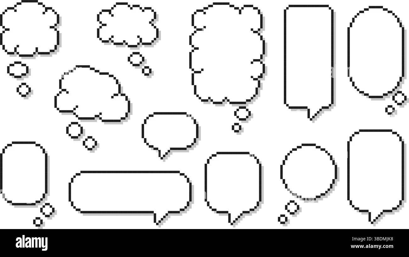 Pixel art cloud speech bubble. Cloud shaped comic text box, pixelated 8 ...