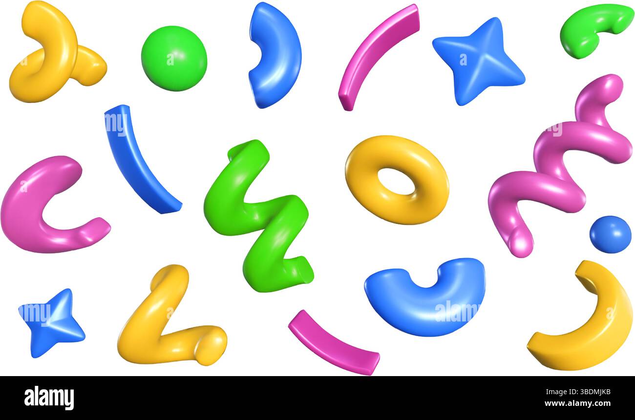 Party confetti 3d shapes. Glossy colorful abstract 3D blobs, confetti ...