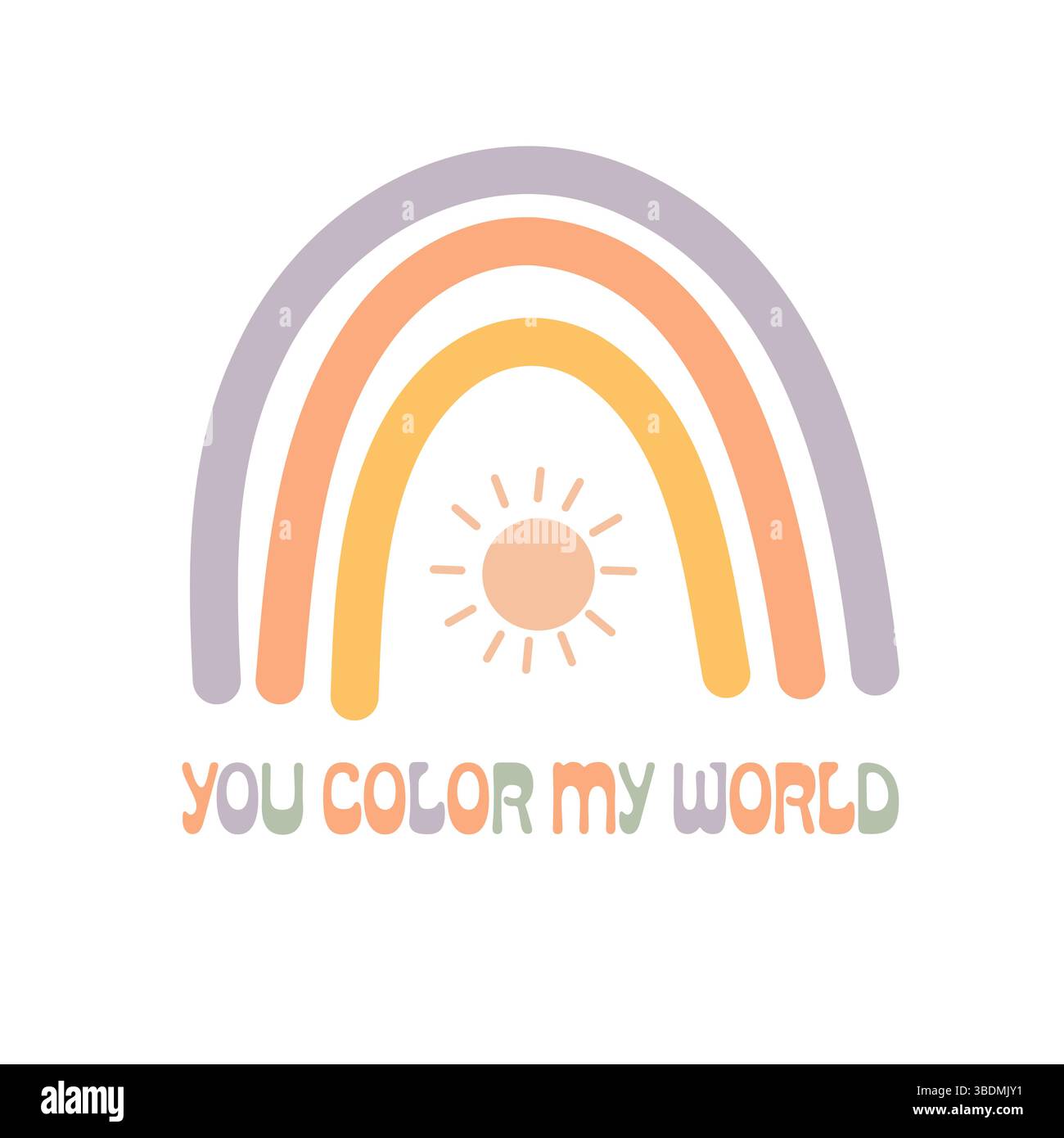 Boho rainbow in pastel tones with a sun icon and colorful hand-lettered ...