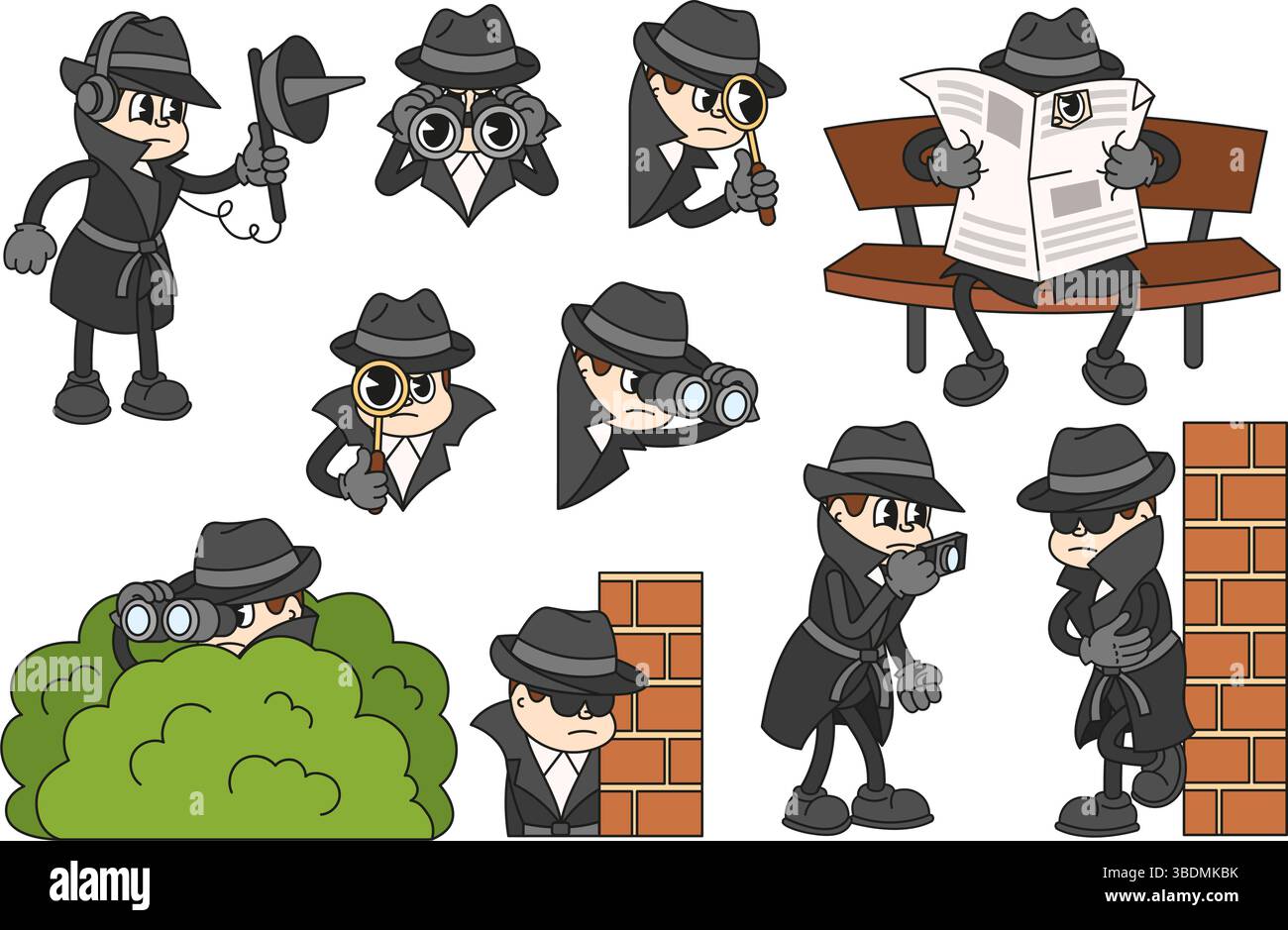 Detective. Cartoon spy character investigating crime, police agent ...