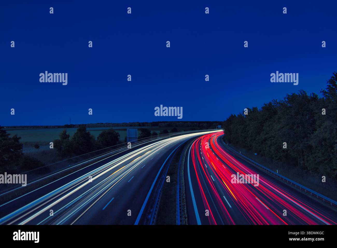 German Autobahn at night Highway Street Asphalt Speed Traffic Light Trails Motorway Long ...